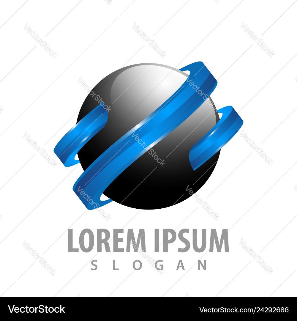 Black sphere with rotate blue ribbon concept Vector Image