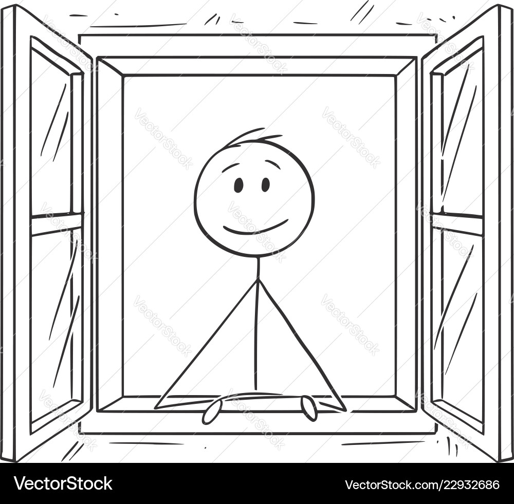 Cartoon of man looking through open window Vector Image