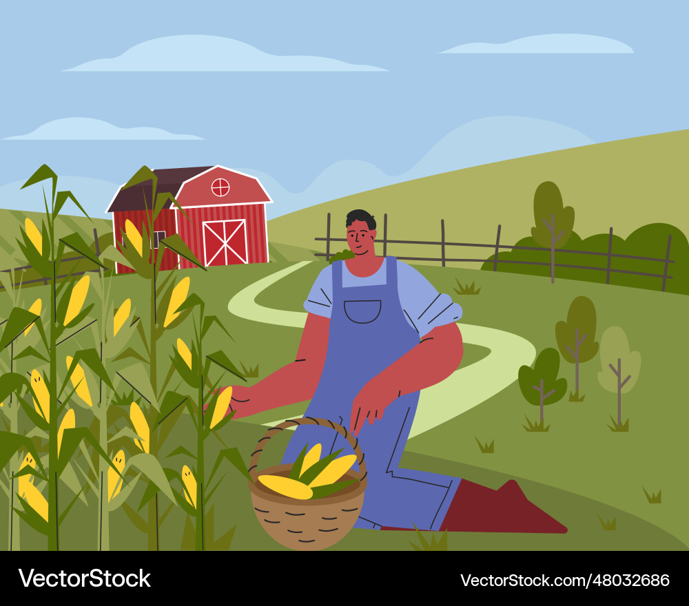 Farmer on farm flat Royalty Free Vector Image - VectorStock