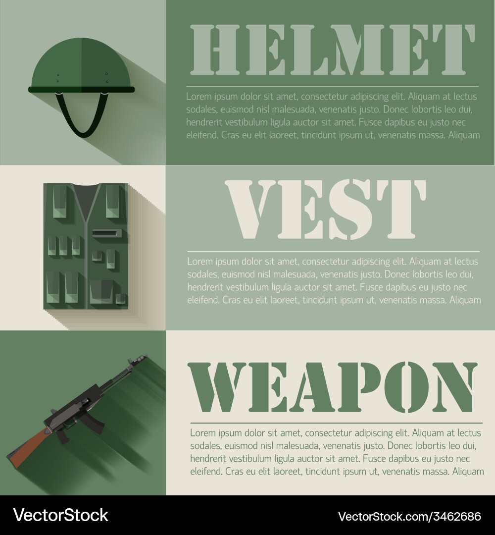 Flat military soldier equipment set design concept