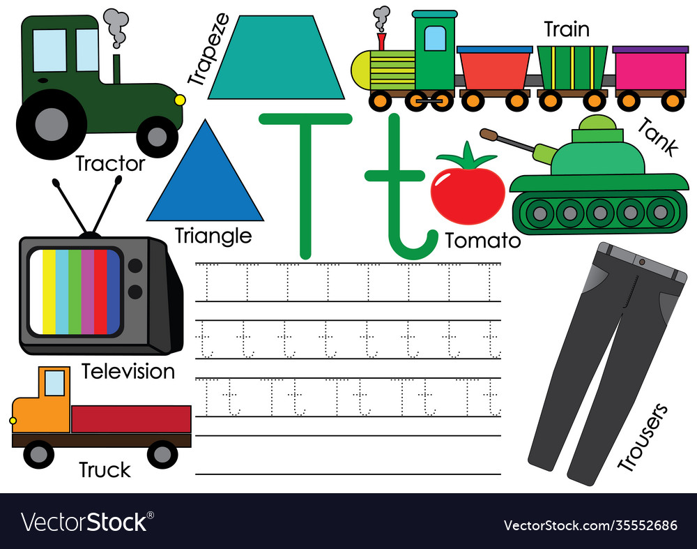 Letter t education for children learning english Vector Image