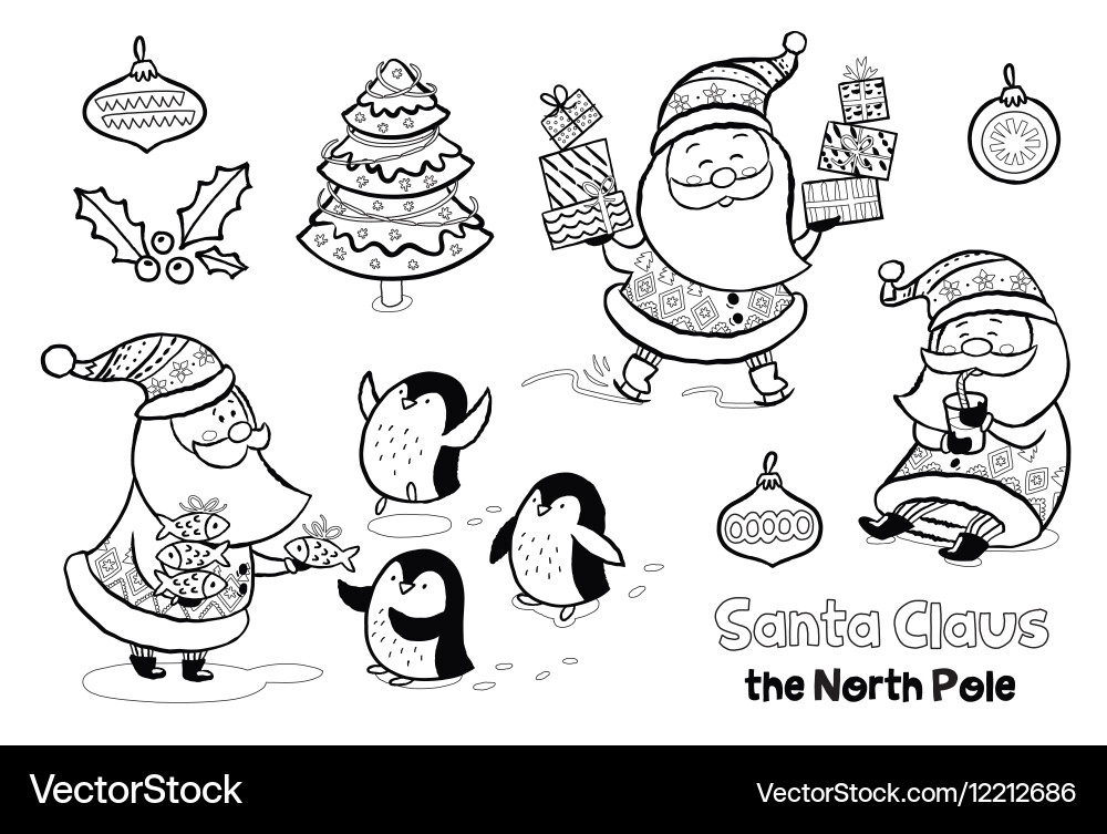 Outline set with santa claus Royalty Free Vector Image