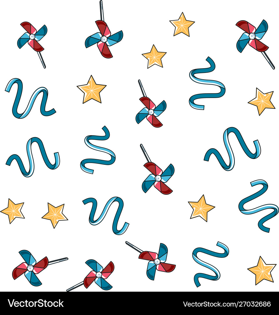 Pattern fans windmills with stars and ribbons Vector Image