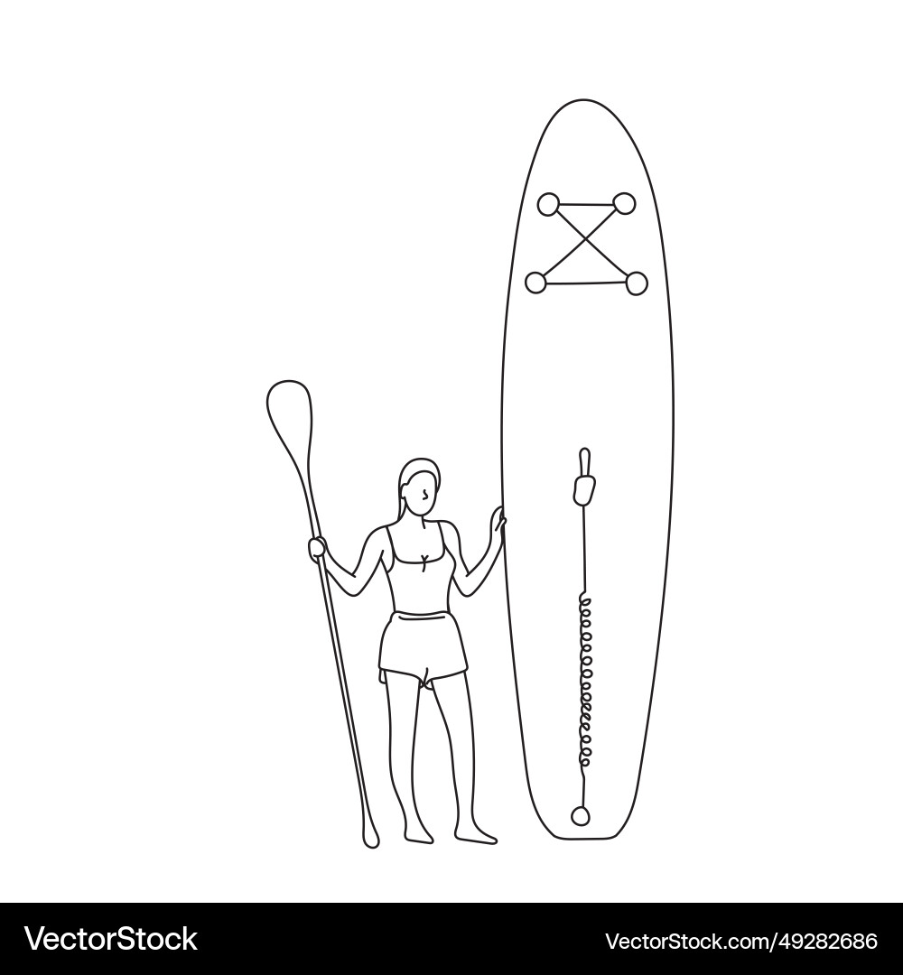 Woman standing with sup board and paddle Vector Image