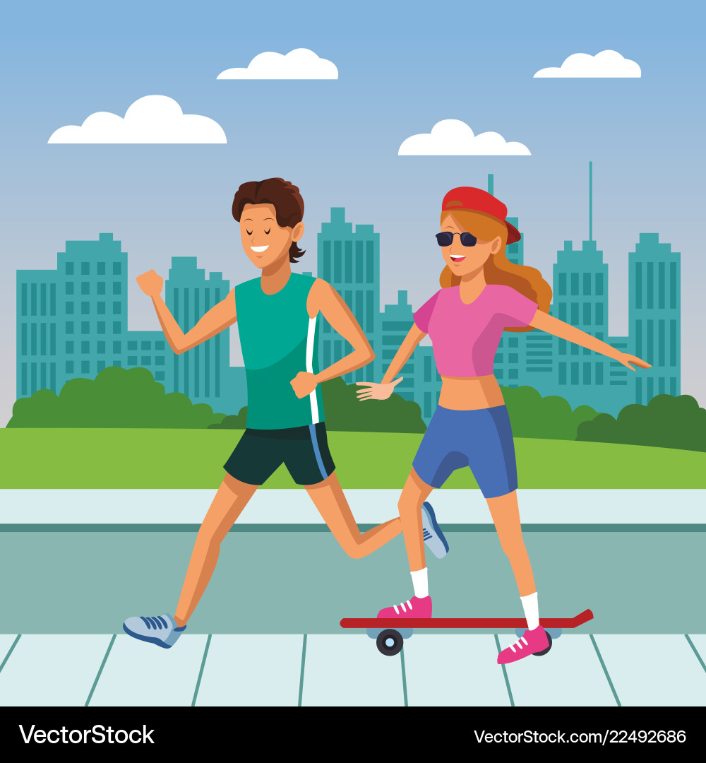 Young city people cartoon Royalty Free Vector Image