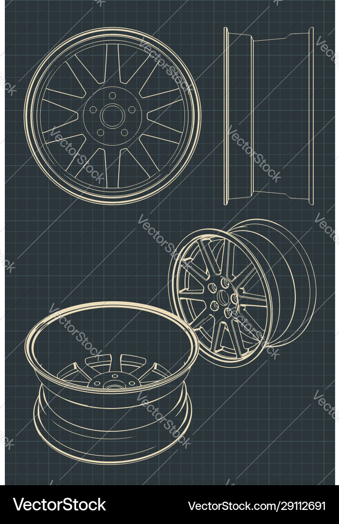 Automotive alloy wheels drawings Royalty Free Vector Image