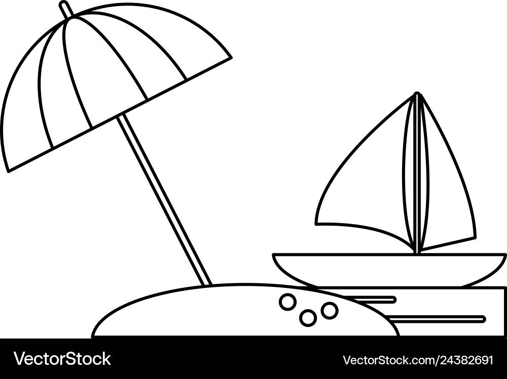 Beach and sailboat in black white Royalty Free Vector Image