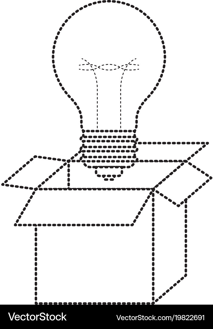 Cardboard box and light bulb in black dotted Vector Image