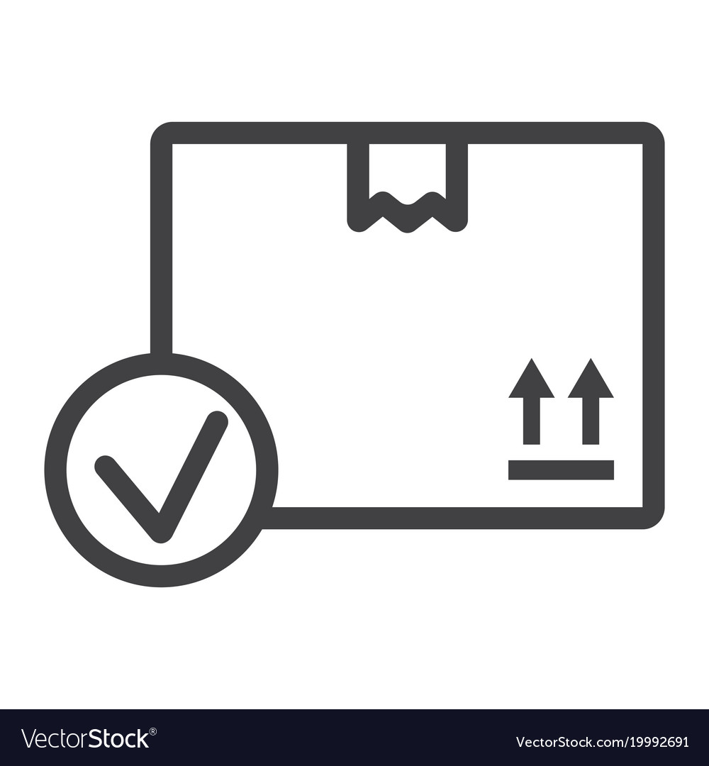 Carton box with check mark line icon Royalty Free Vector