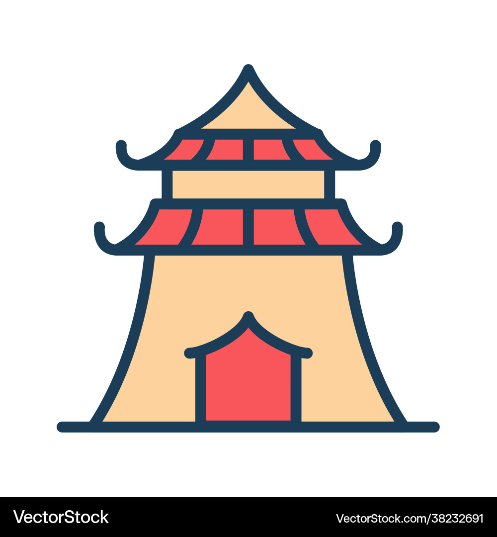 Chinese temple single isolated icon with filled Vector Image
