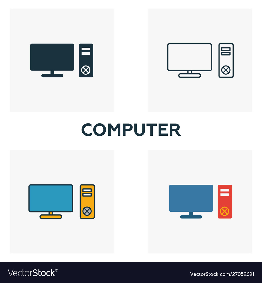 Computer icon set four elements in different Vector Image