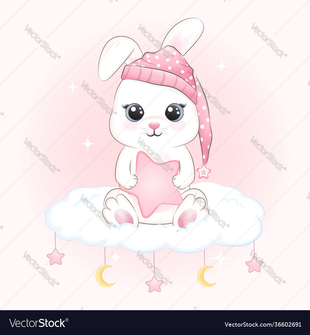 Cute little rabbit and star on cloud Royalty Free Vector