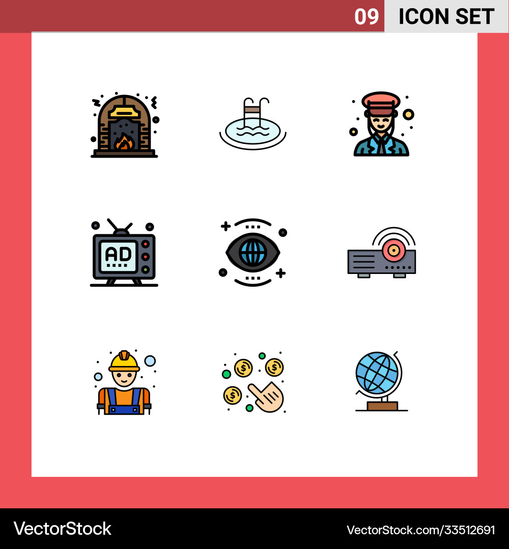 Filledline flat color pack 9 universal symbols Vector Image