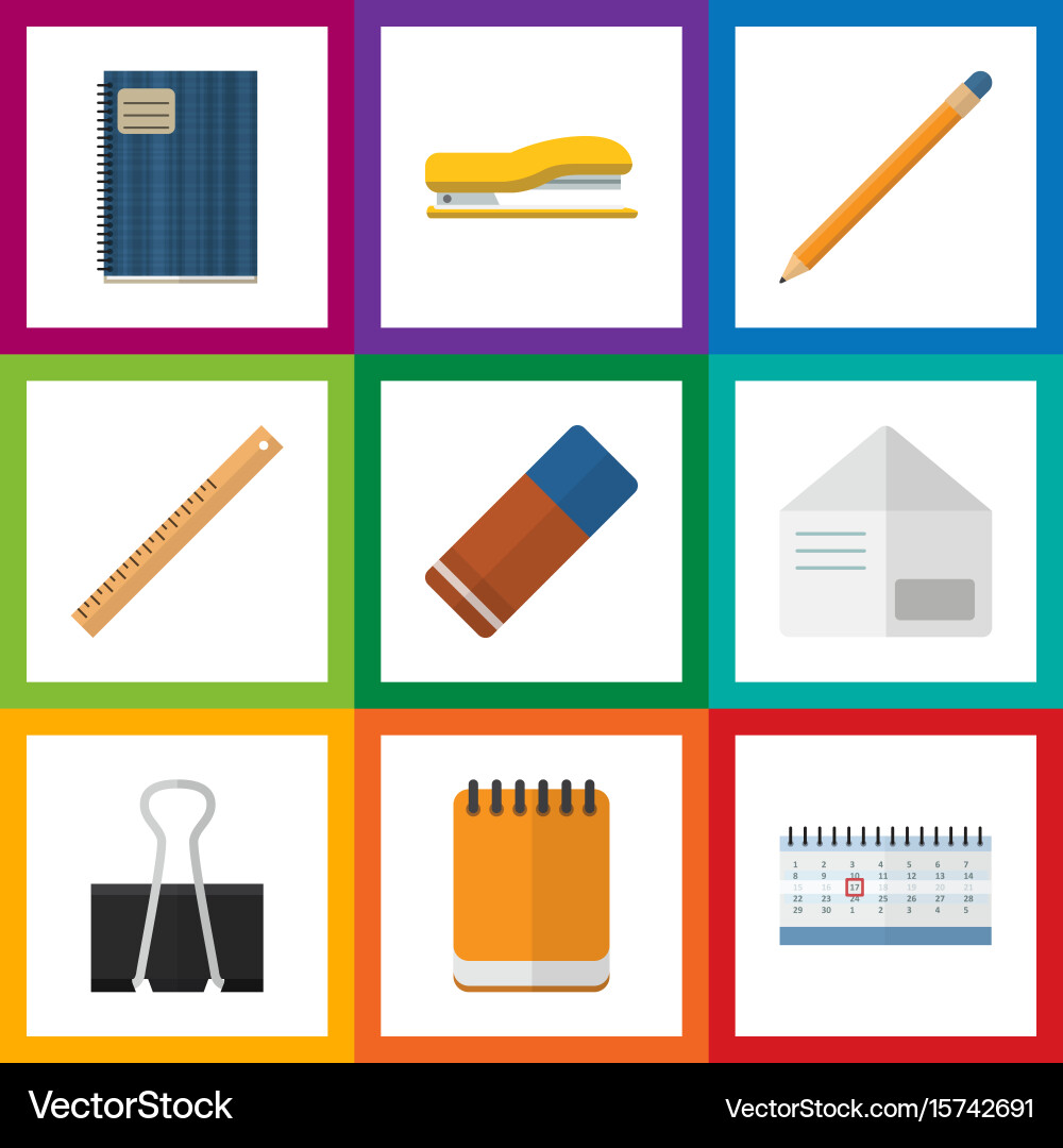 Flat icon stationery set rubber paper clip Vector Image