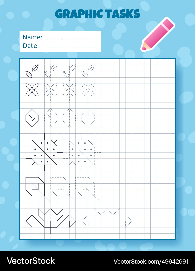 Graphic tasks by cells educational game for kids Vector Image