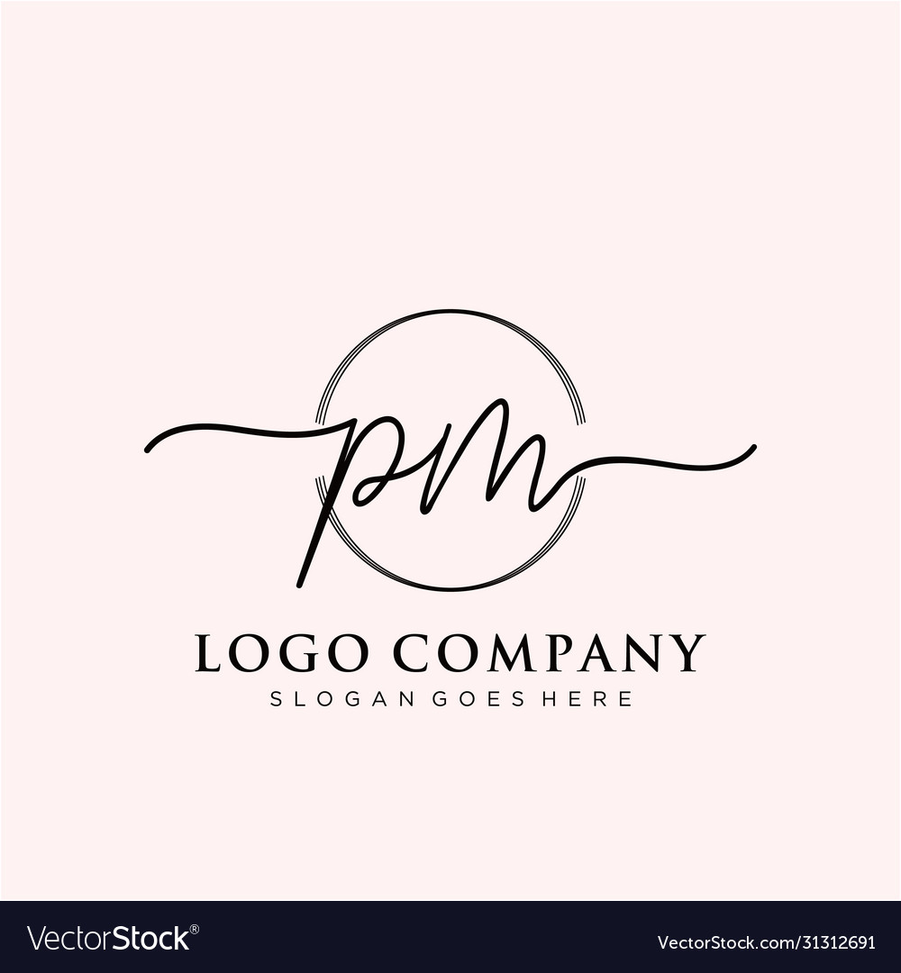 Pm initial handwriting logo design Royalty Free Vector Image