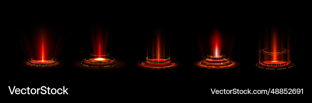 Red light game circle portal with hologram effect Vector Image