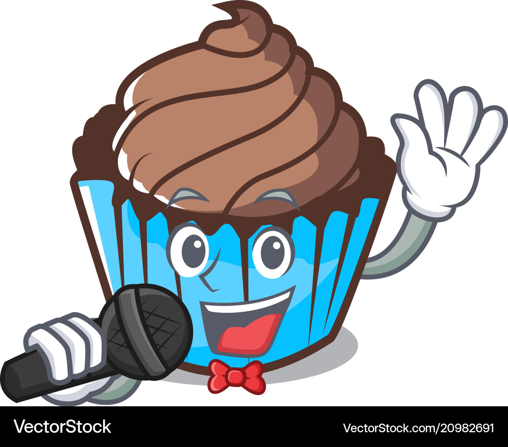 Singing chocolate cupcake mascot cartoon Vector Image