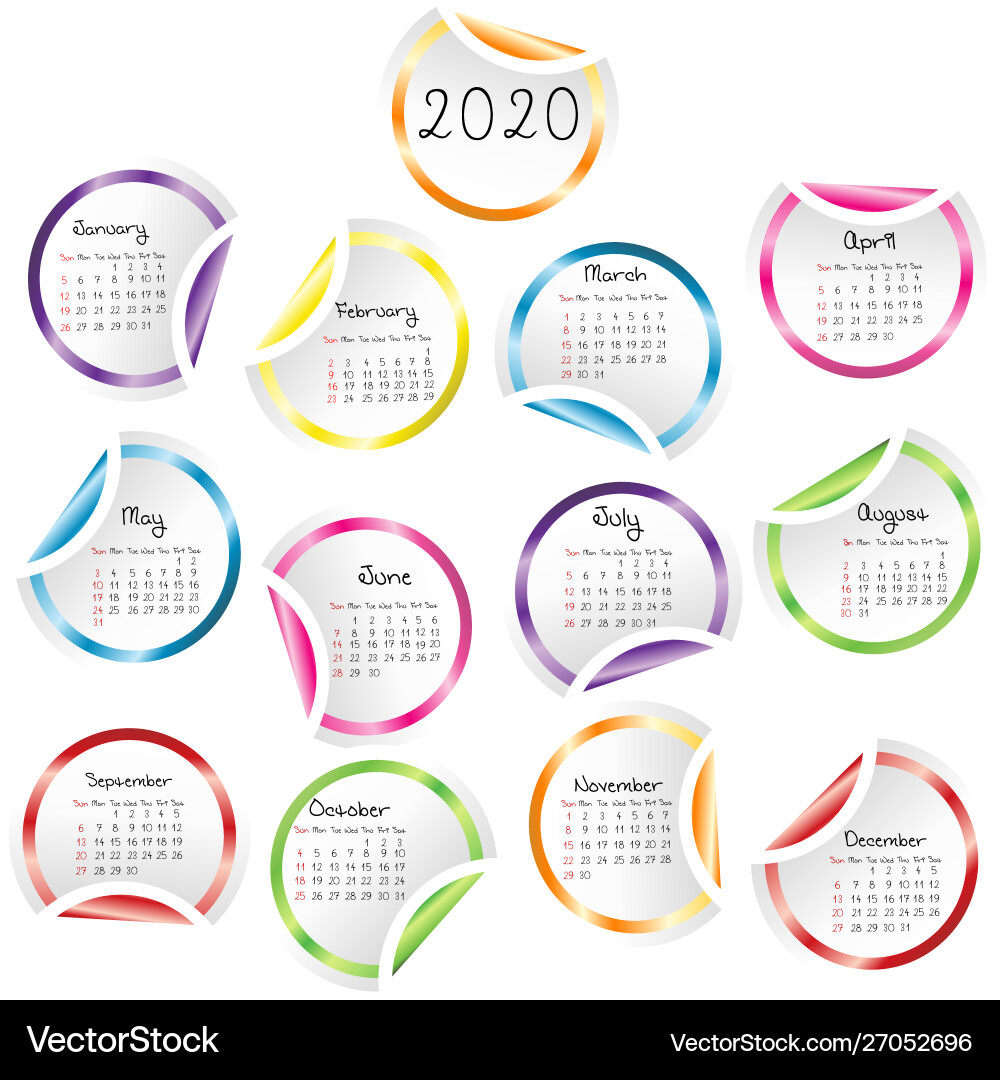 2020 calendar with round glossy stickers Vector Image