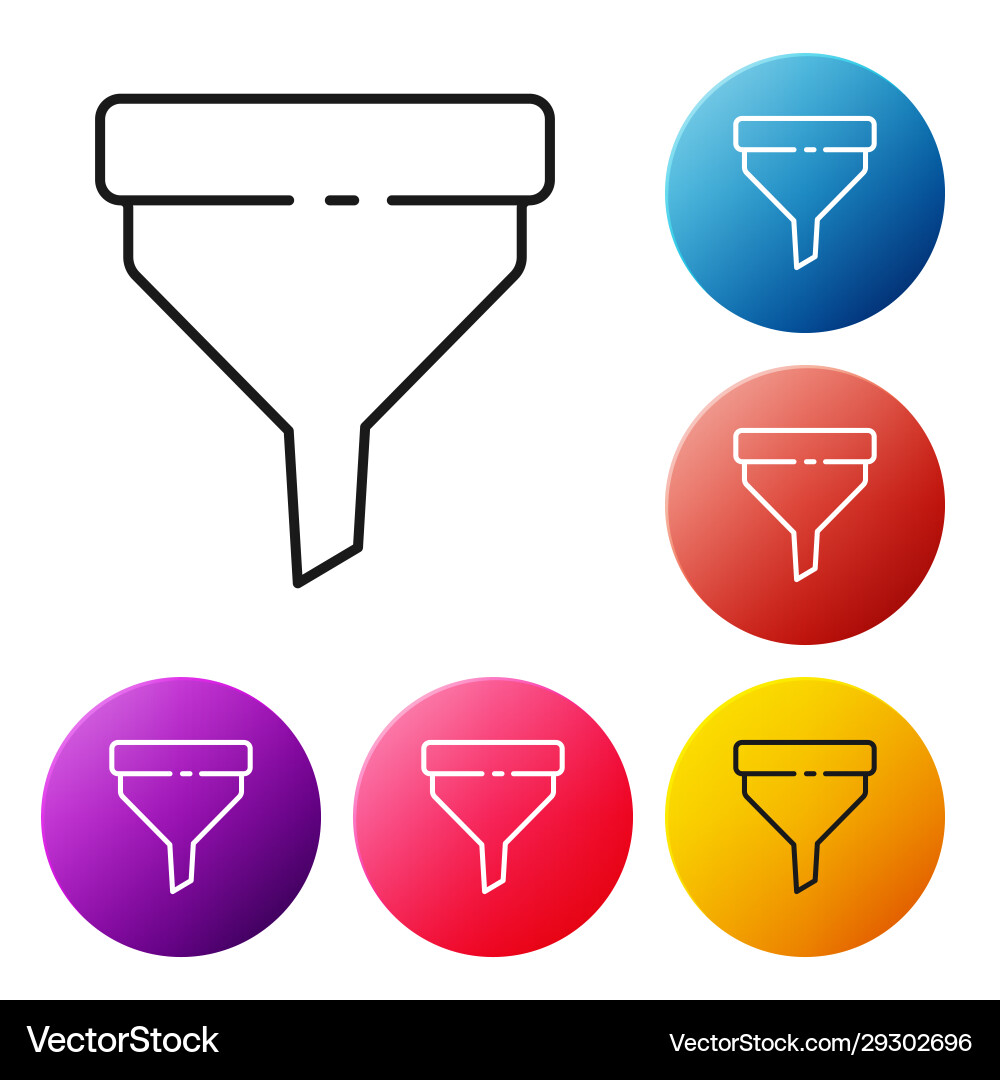 Black line funnel or filter icon isolated on white