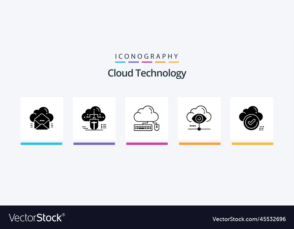 Cloud technology glyph 5 icon pack including view Vector Image
