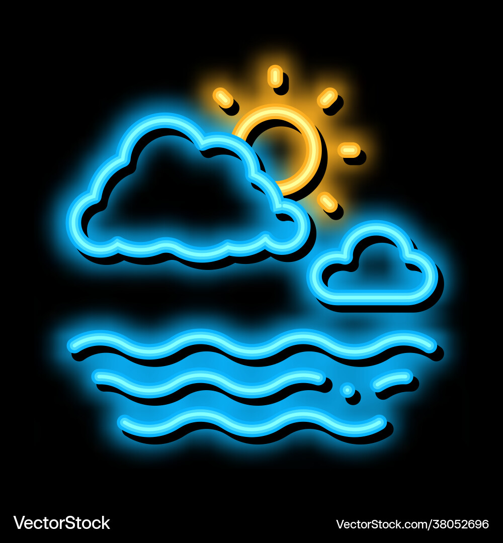 Cloudy weather on sea neon glow icon Royalty Free Vector
