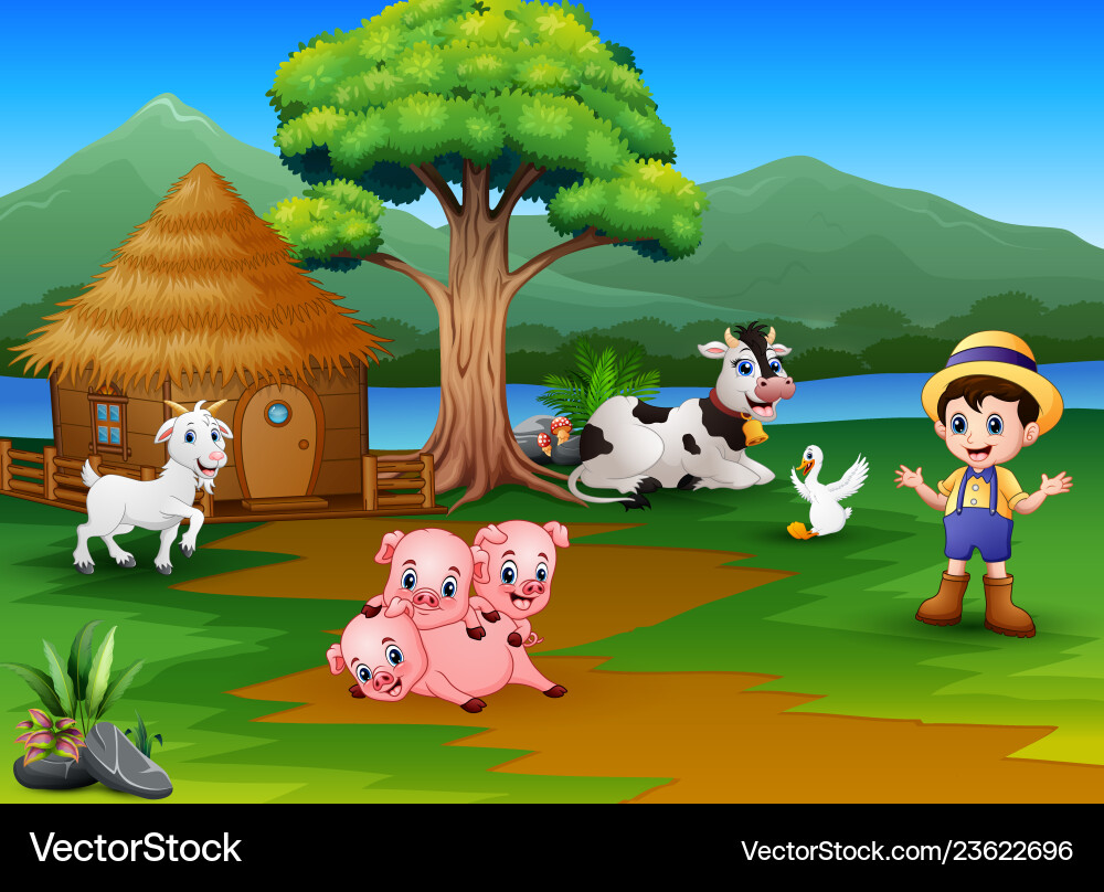 Farmer activity on the beautiful nature with anima