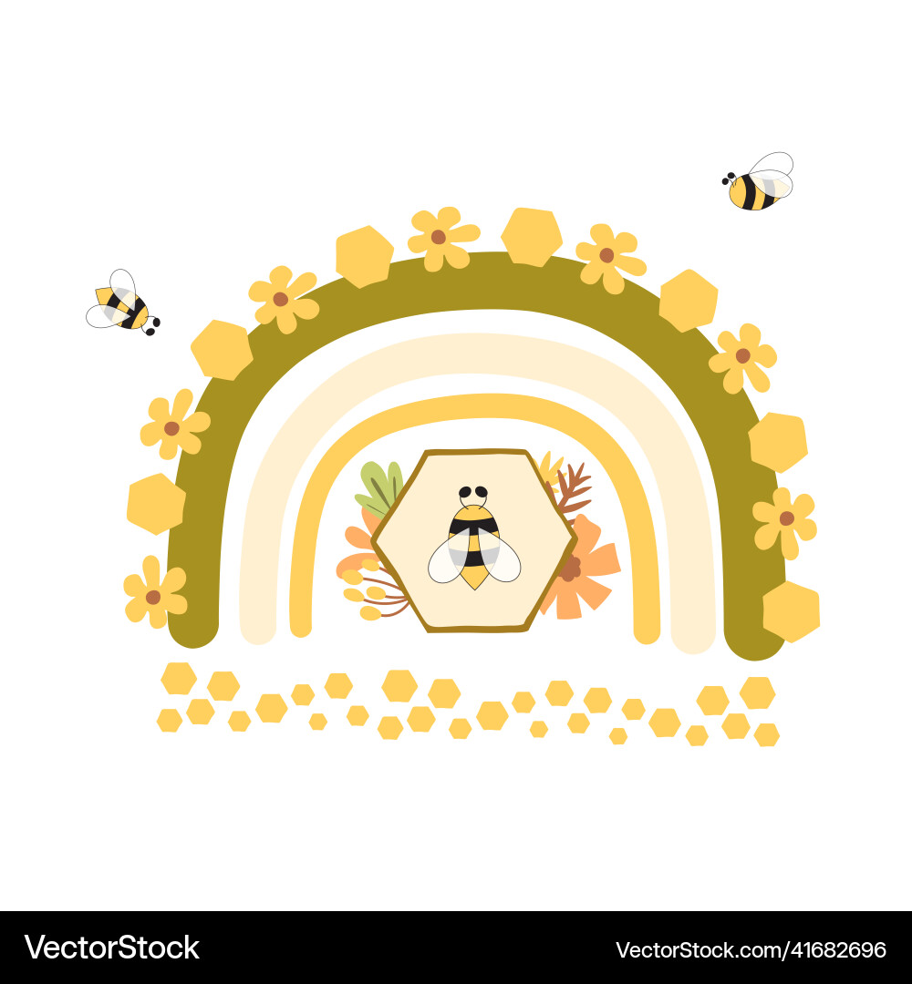 Honey bee rainbow element honeycomb sweet Vector Image
