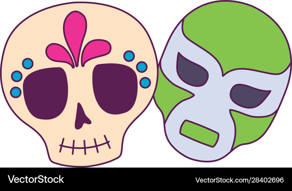 Isolated mexican skull and mask design Royalty Free Vector