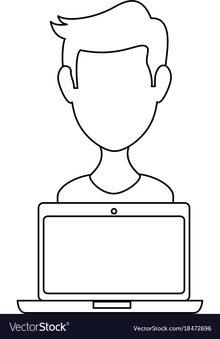 Laptop computer with user Royalty Free Vector Image