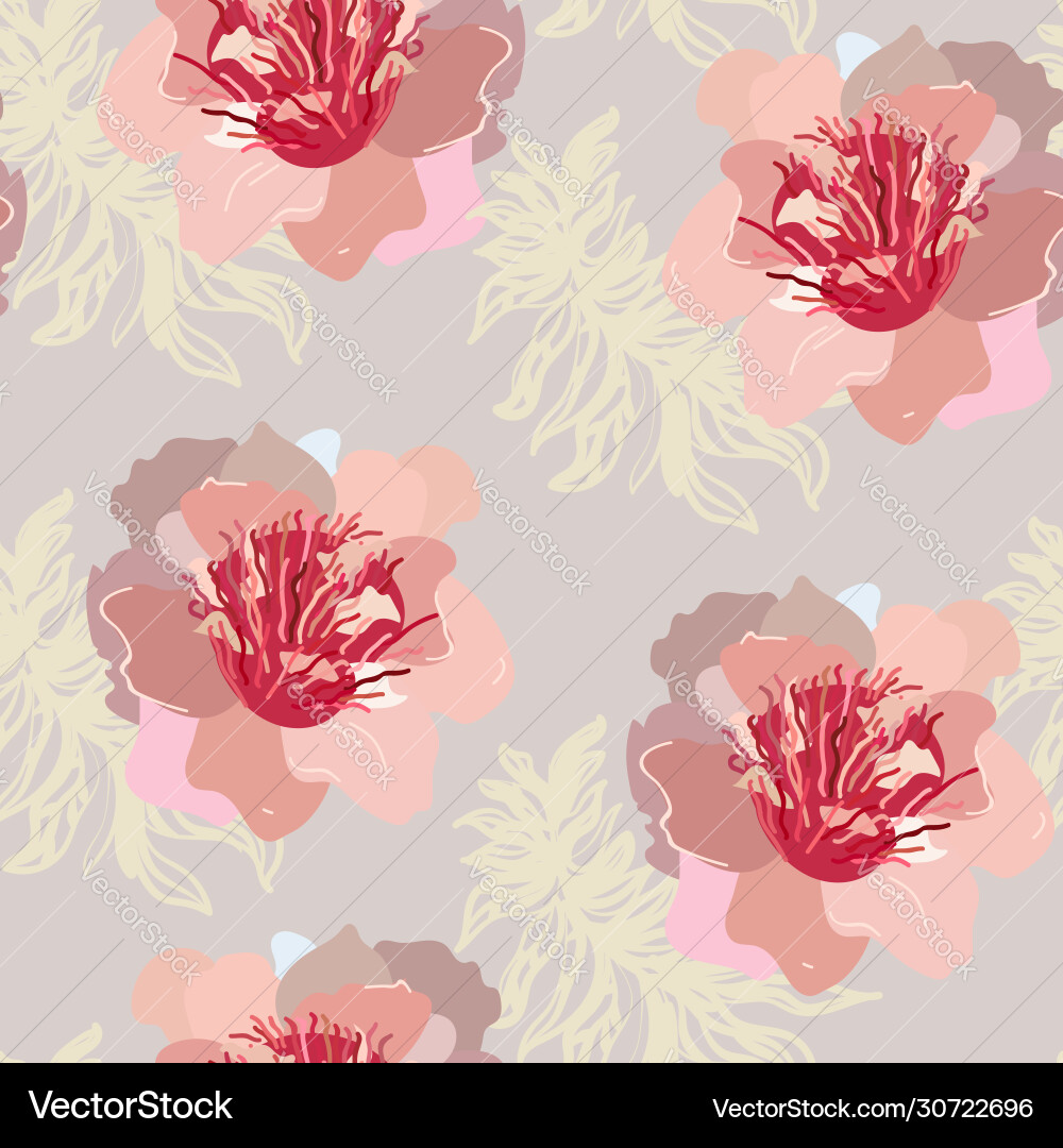 Large hand-drawn red-pink peonies flowers Vector Image