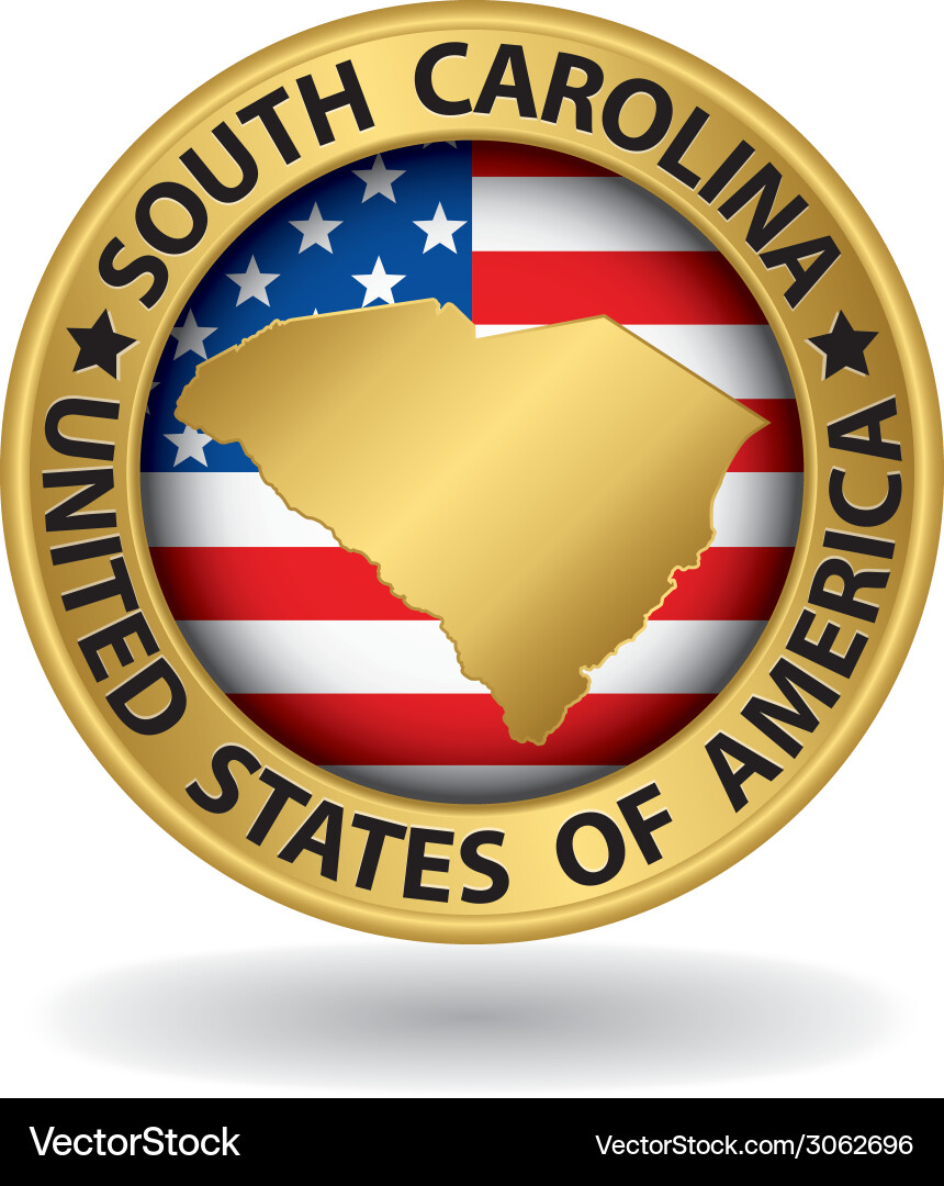 South carolina state gold label with map Vector Image
