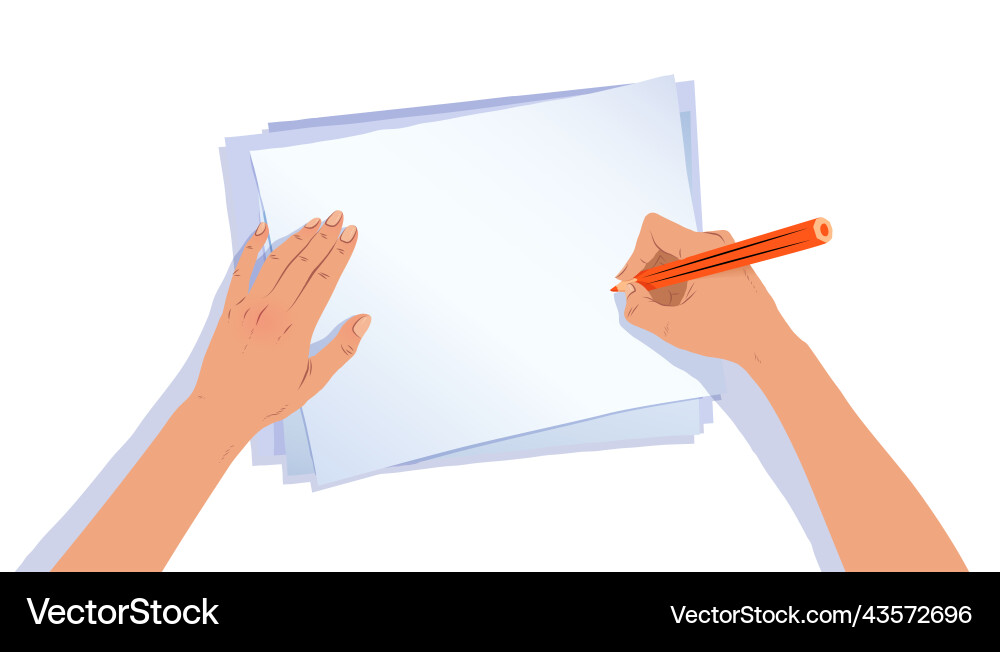 Top view of hands drawing on paper Royalty Free Vector Image