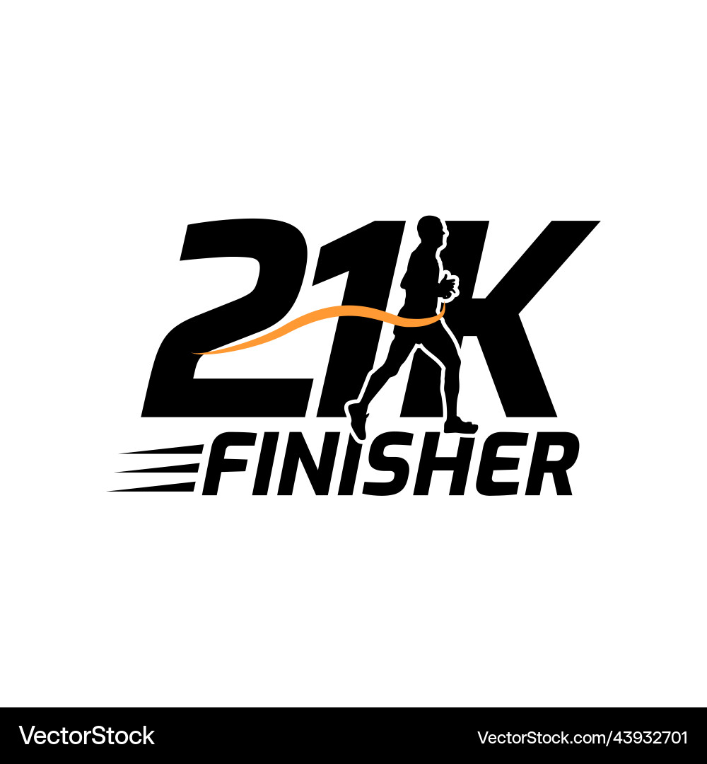 Black silhouette marathon run event finisher logo Vector Image