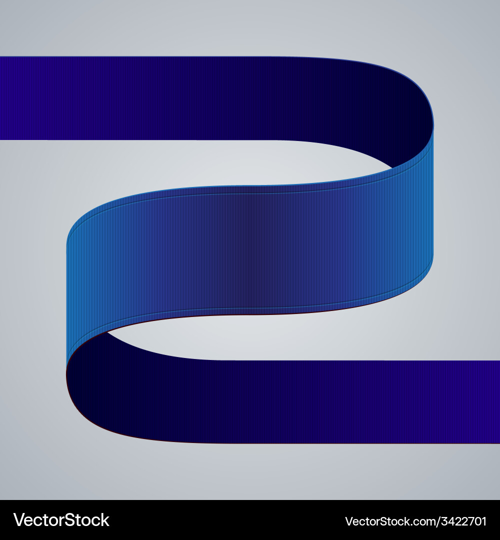 Blue fabric curved ribbon on grey background Vector Image