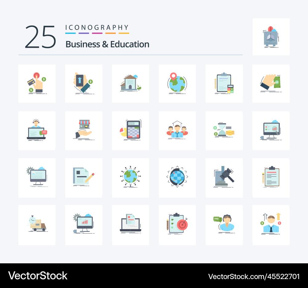 Business and education 25 flat color icon pack Vector Image