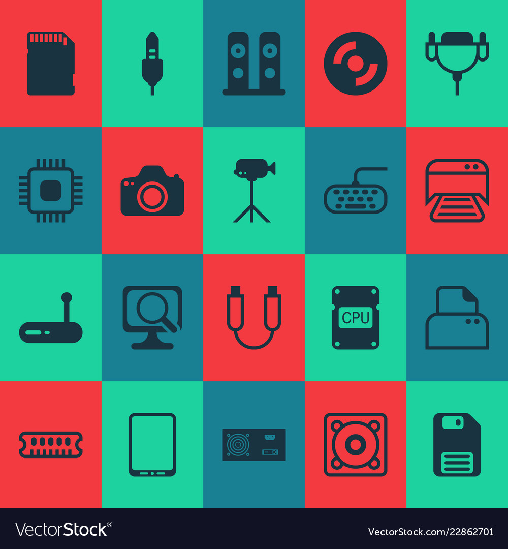 Computer icons set with central processor unit Vector Image
