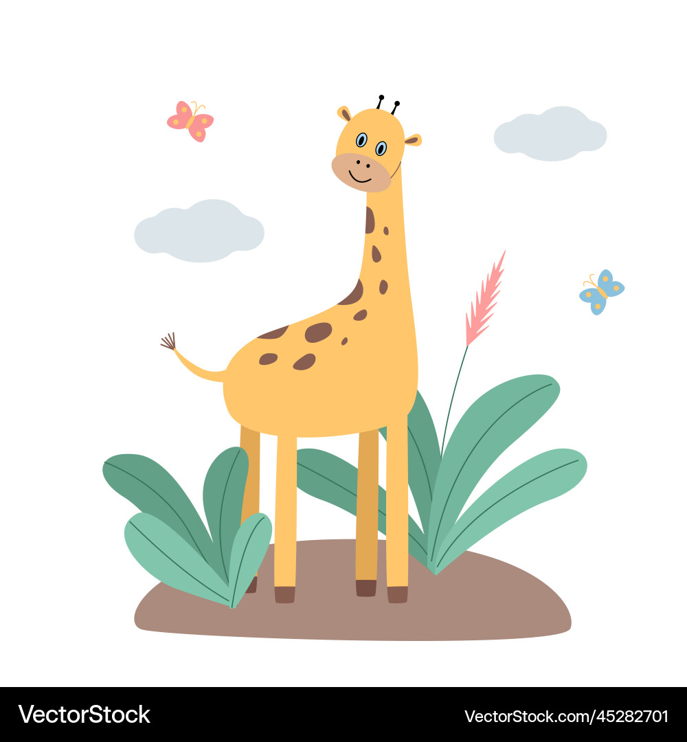 Cute cartoon giraffe character a giraffe stands Vector Image