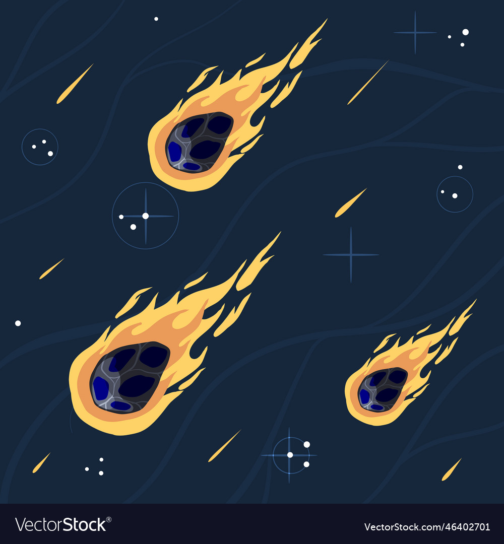 Flying asteroid burning comet Royalty Free Vector Image