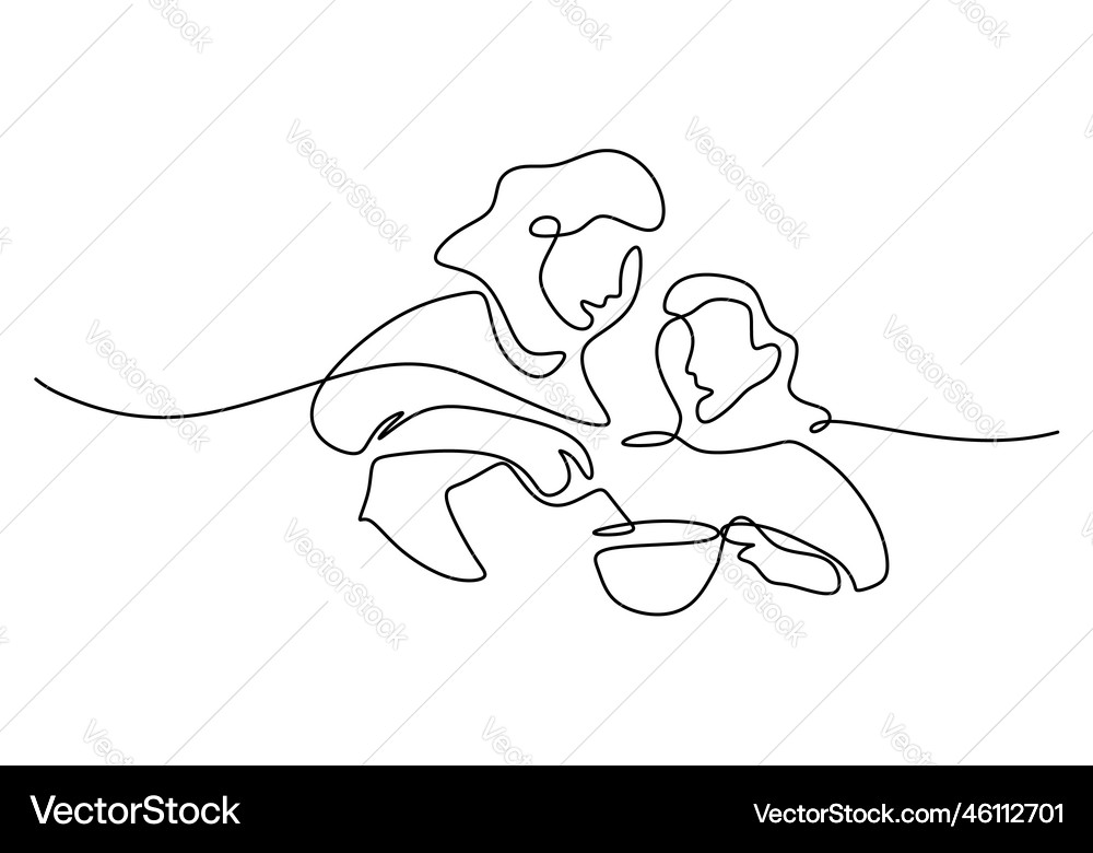 One continuous single line of mom and daughter Vector Image