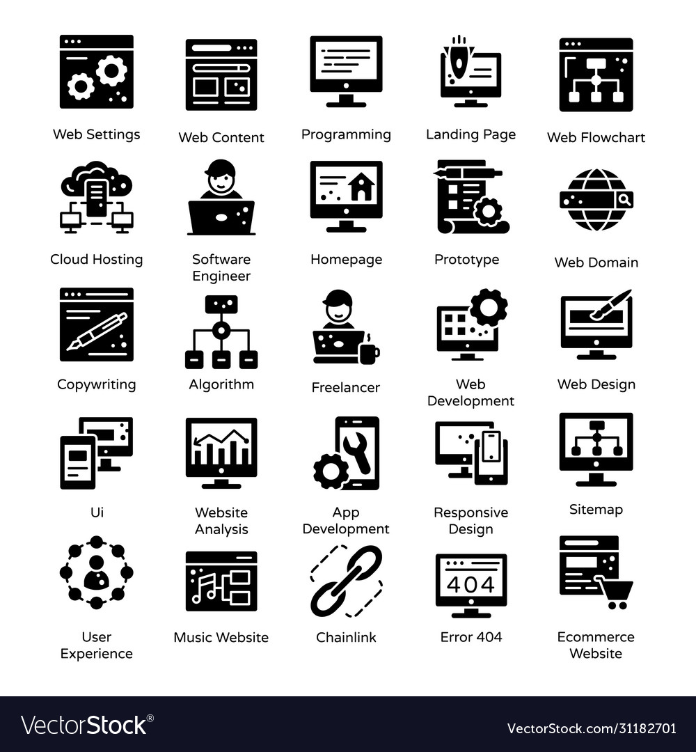 Seo and web solid icons pack Royalty Free Vector Image