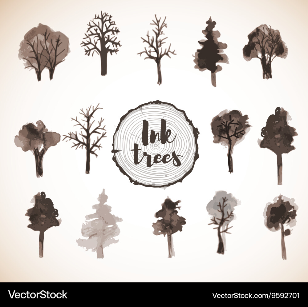 Set of trees hand drawn with ink Royalty Free Vector Image
