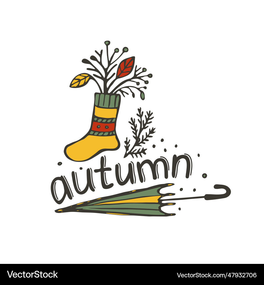 Autumn season doodle with lettering Royalty Free Vector