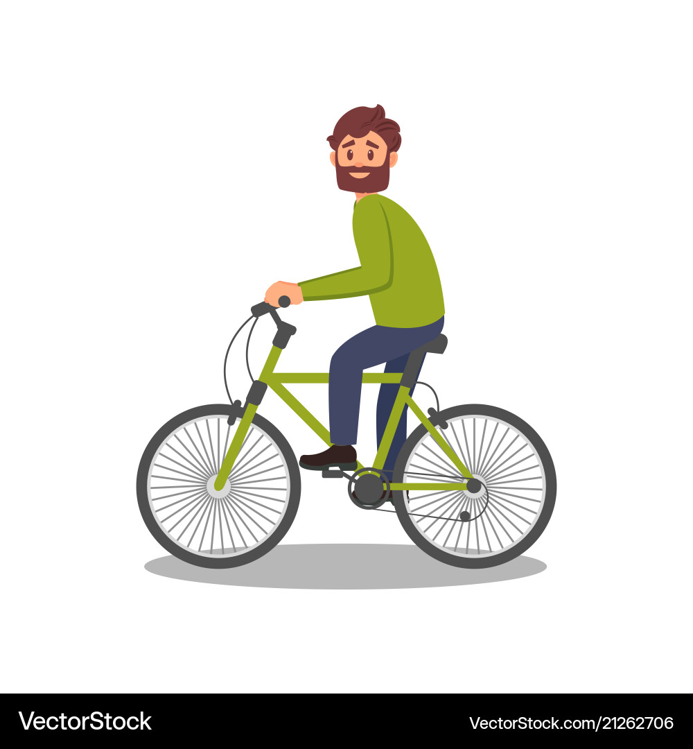 Bearded man riding bicycle healthy and active Vector Image