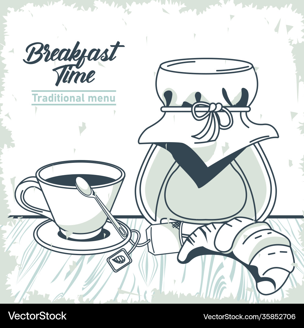 Breakfast time lettering poster with croissant Vector Image