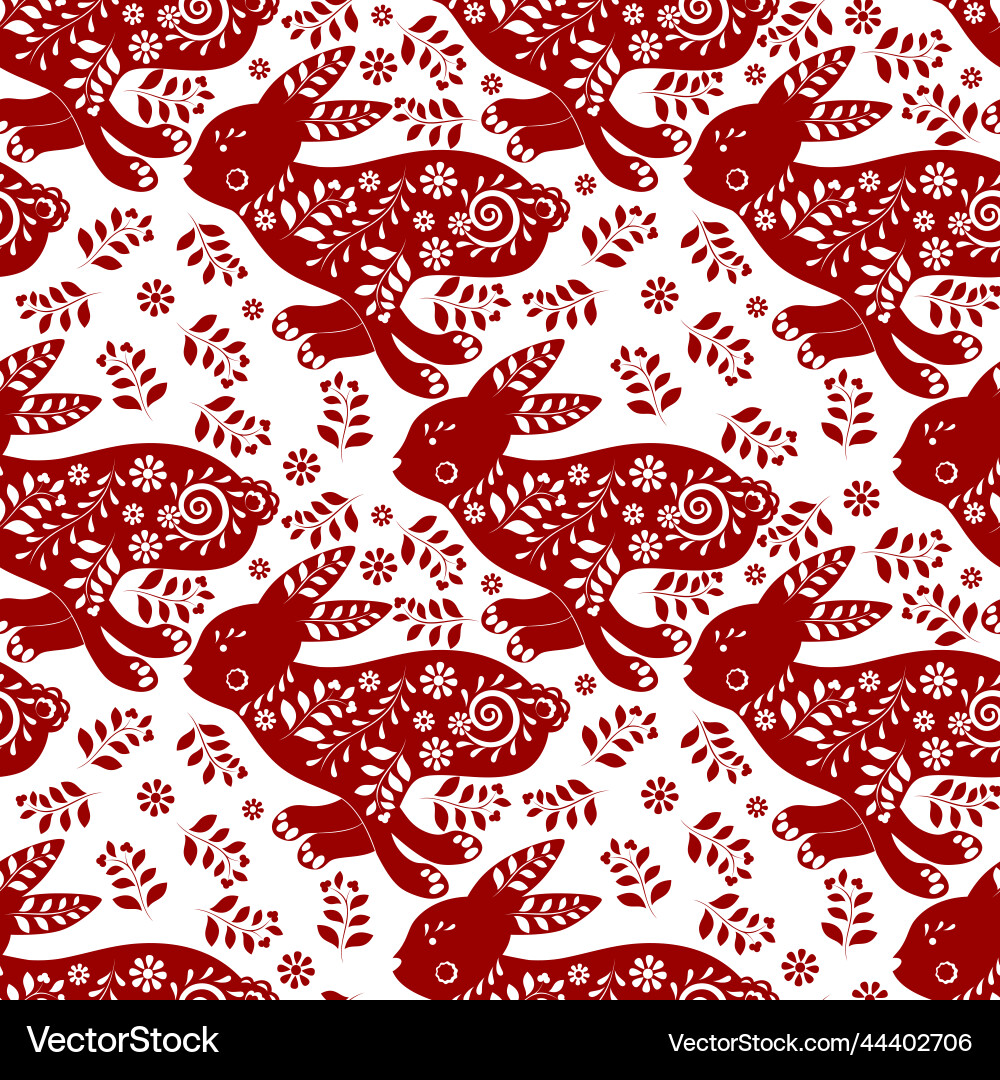 Christmas ornament with red rabbits seamless Vector Image