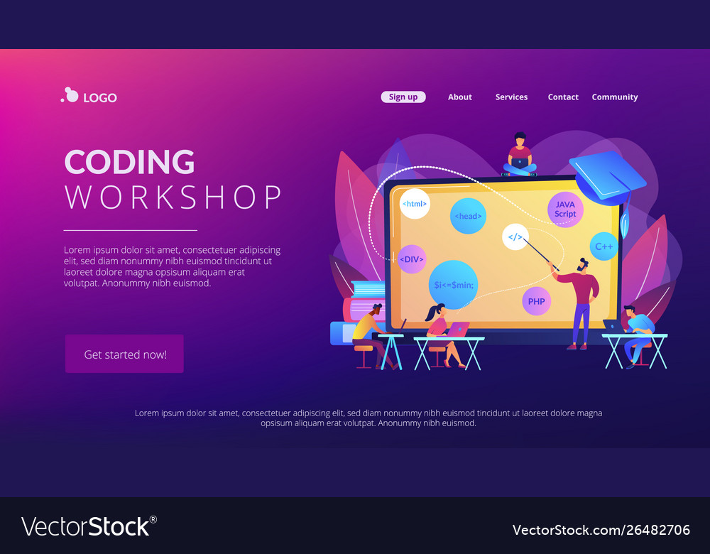 Coding workshop concept landing page Royalty Free Vector