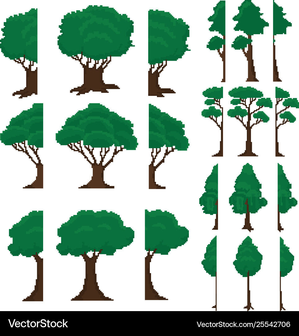 Collection tree icons in pixel art style Vector Image