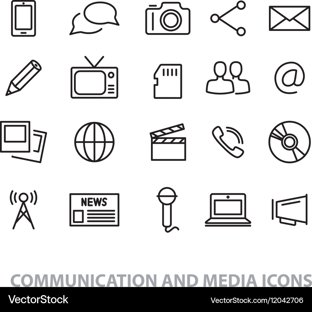 Communication and media line icons Royalty Free Vector Image