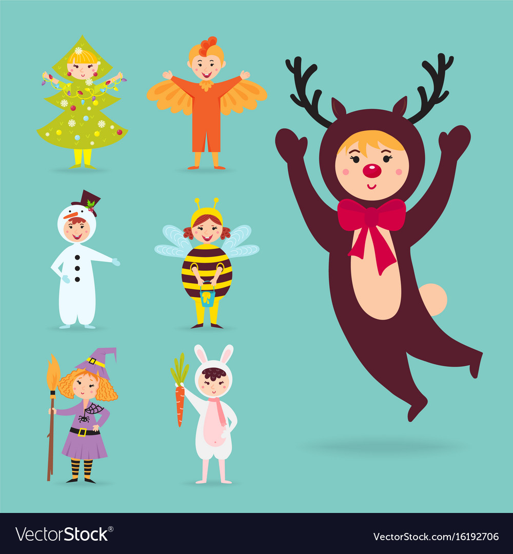 Cute kids wearing christmas costumes Royalty Free Vector
